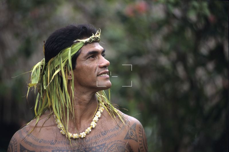 French Polynesia | Tattooed Polynesian Man | PF-0037.tif